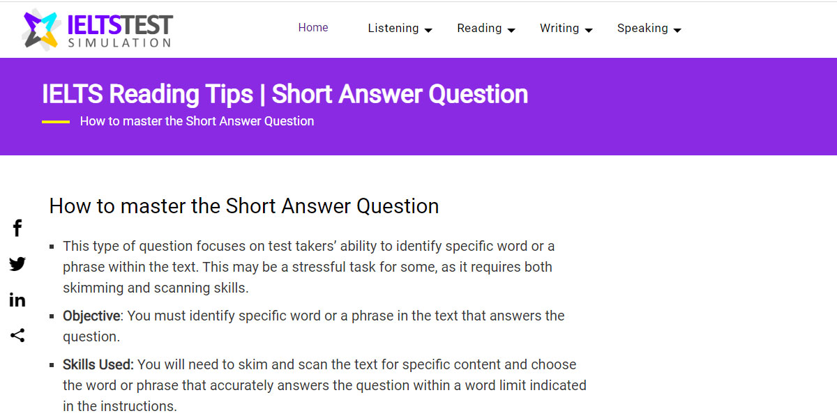 IELTS Reading Tips | Short Answer Question
